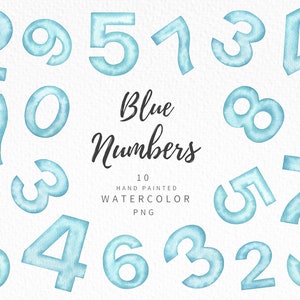 Watercolor Blue Numbers Clipart, Hand Painted Individual PNG, Baby ...