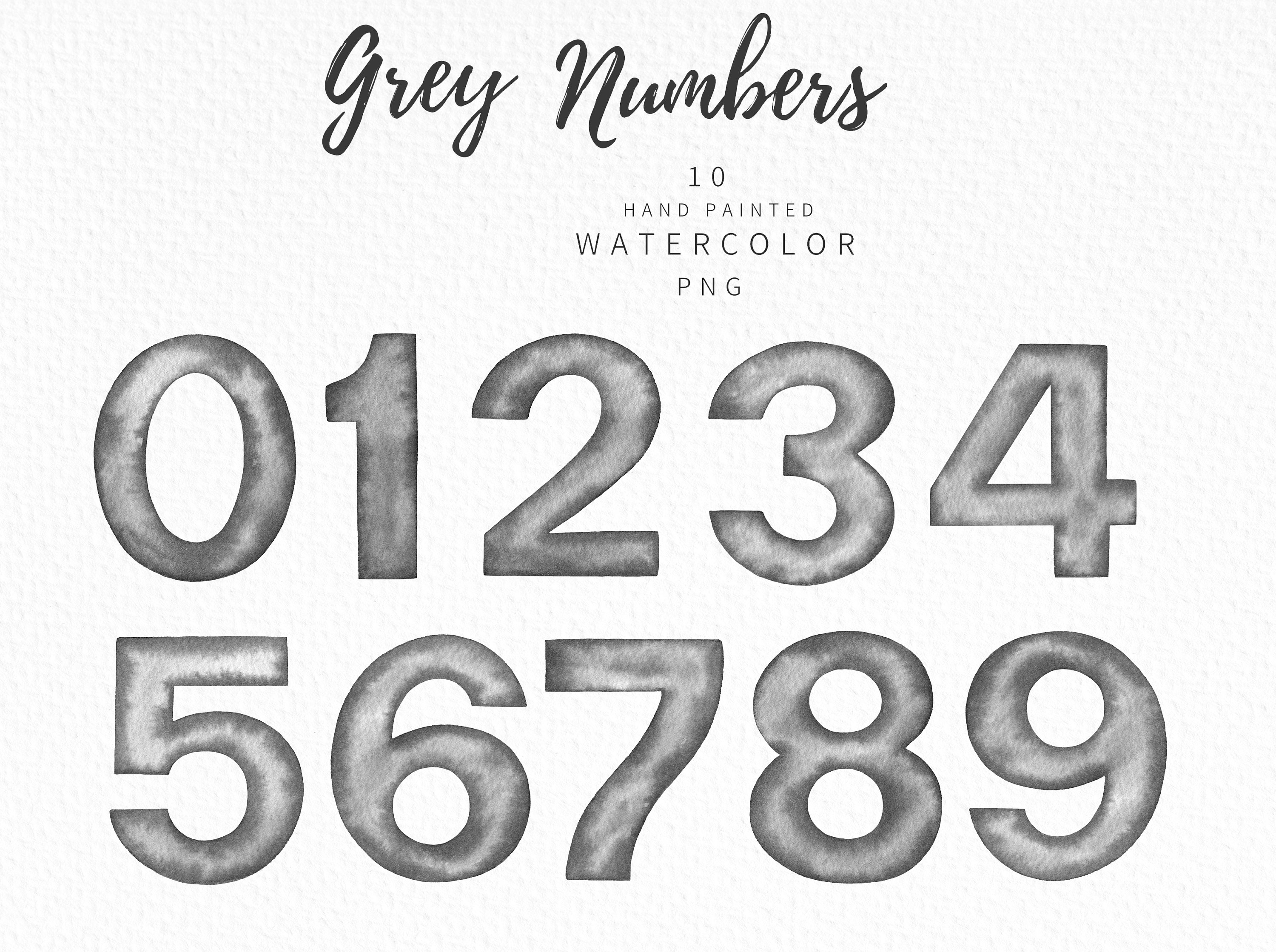 Watercolor Gray Numbers Clipart, Hand Painted Individual PNG, Baby ...