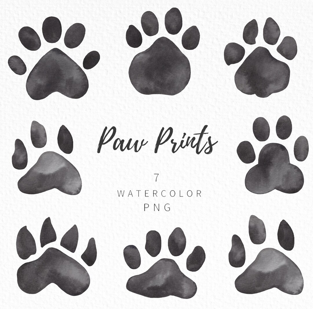 Watercolor Paw Prints Clipart, Dog Bear Paw Prints PNG - Etsy