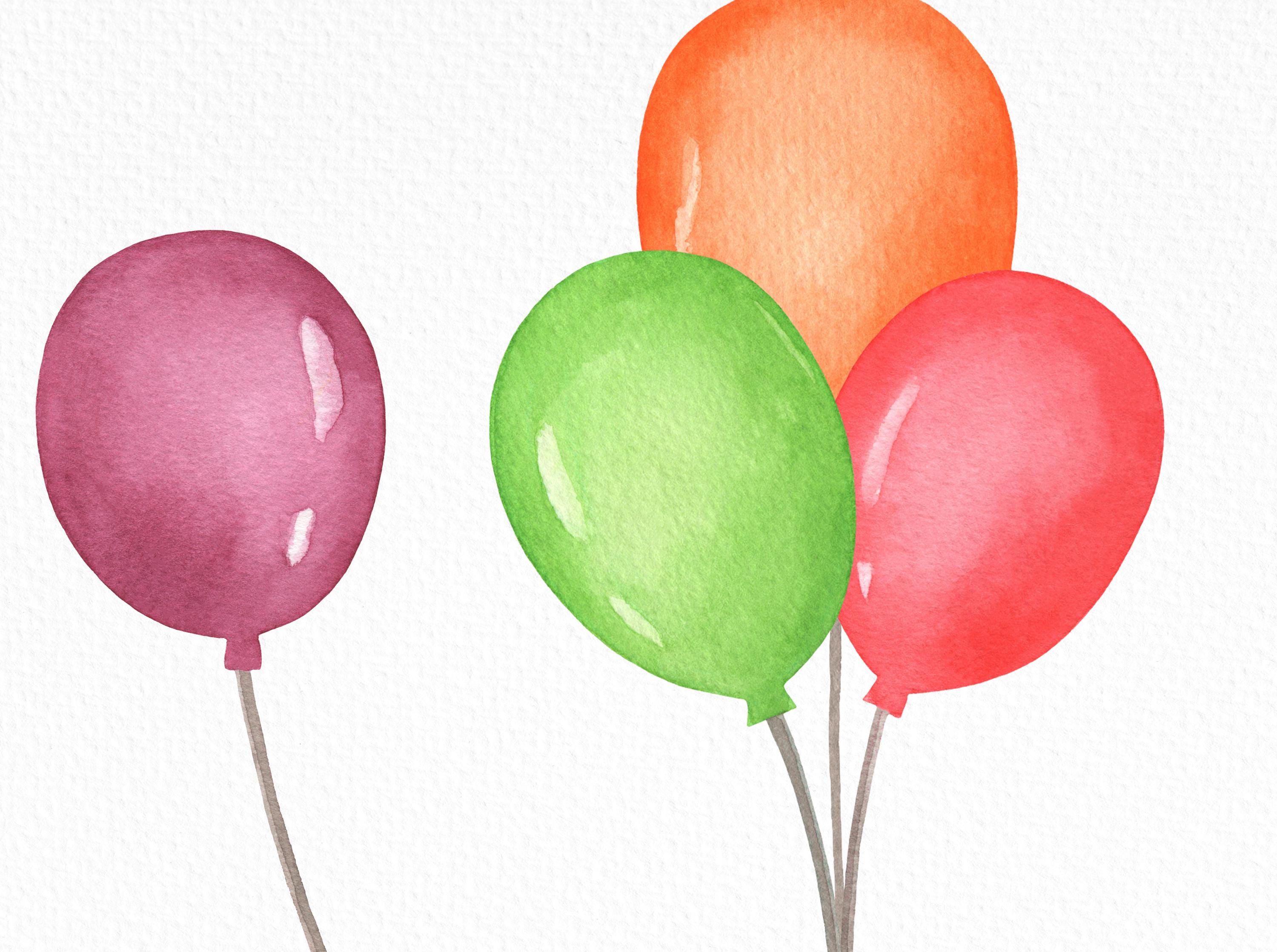Watercolor Balloons Clipart, Birthday Balloons, Watercolor Colorful ...