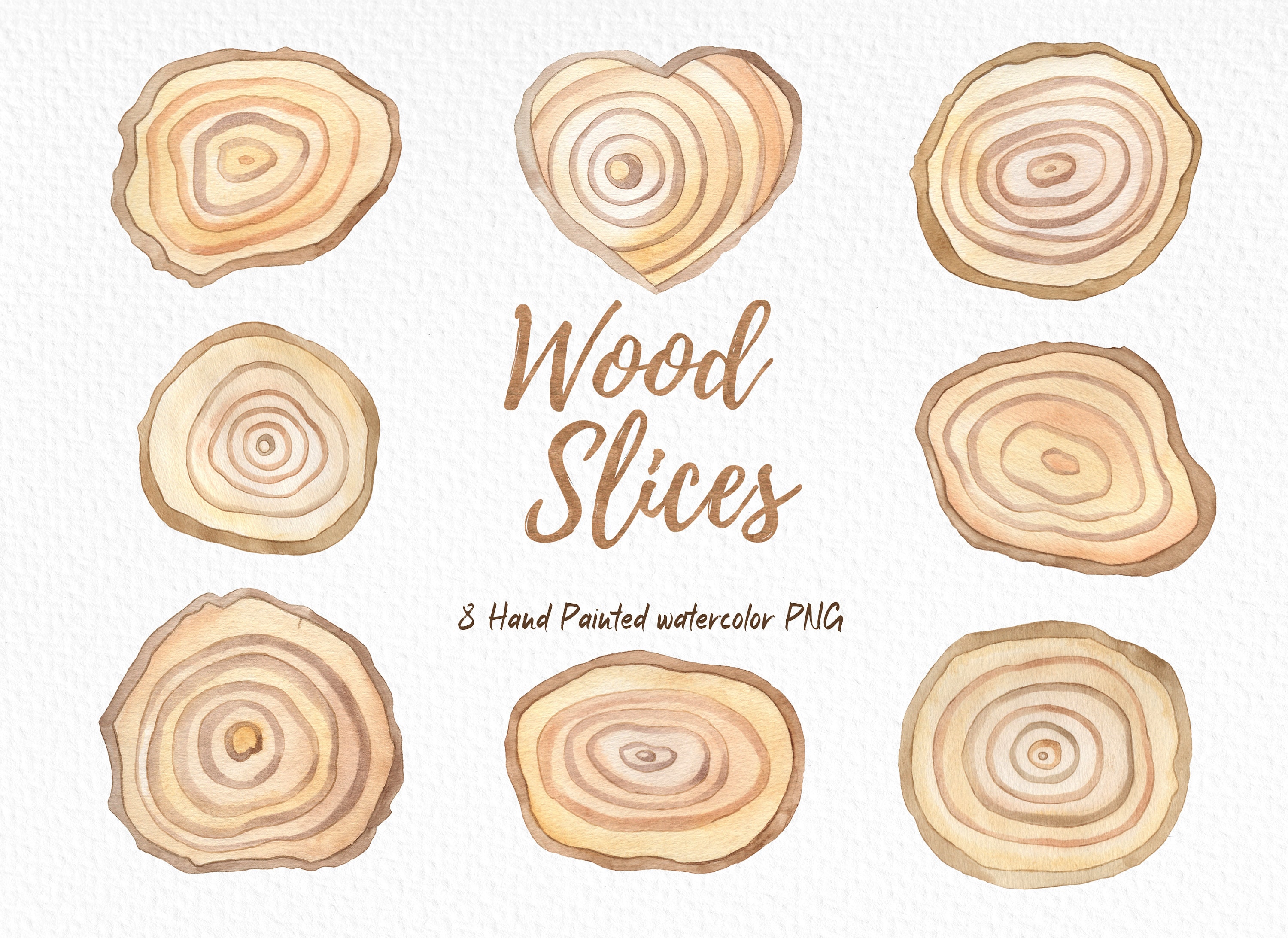 Watercolor Wood Slice Clipart, Rustic Sign Slices Clipart, Scrapbooking ...