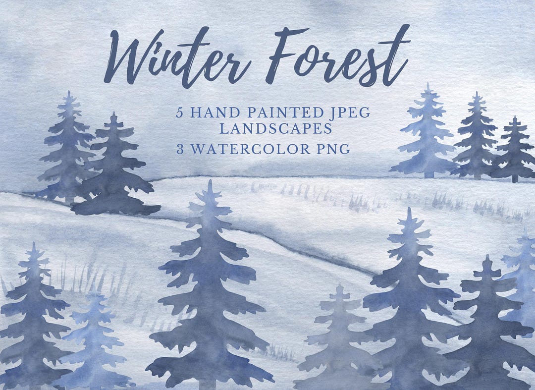 Watercolor Winter Forest Clipart, Watercolor Landscapes, Winter ...