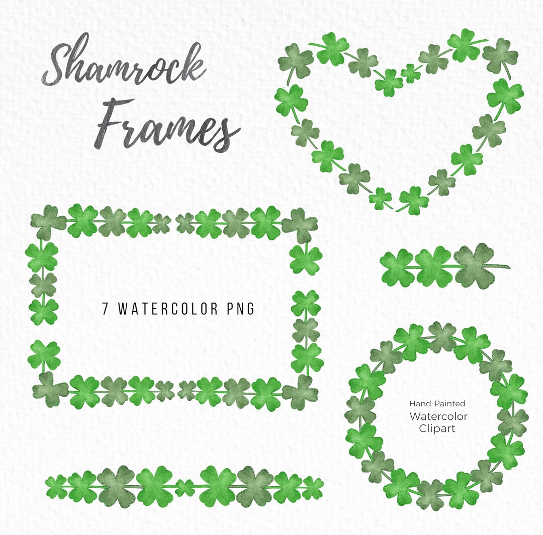 Watercolor Shamrock Frames Clipart, Green Heart Frame, Patricks Day ...