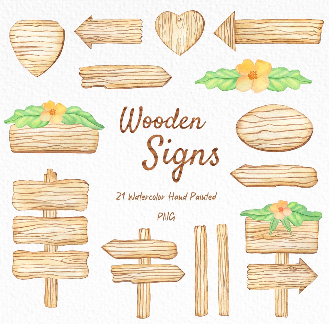 Watercolor Wooden Signs Clipart, Wooden Boards and Arrow, Rustic ...