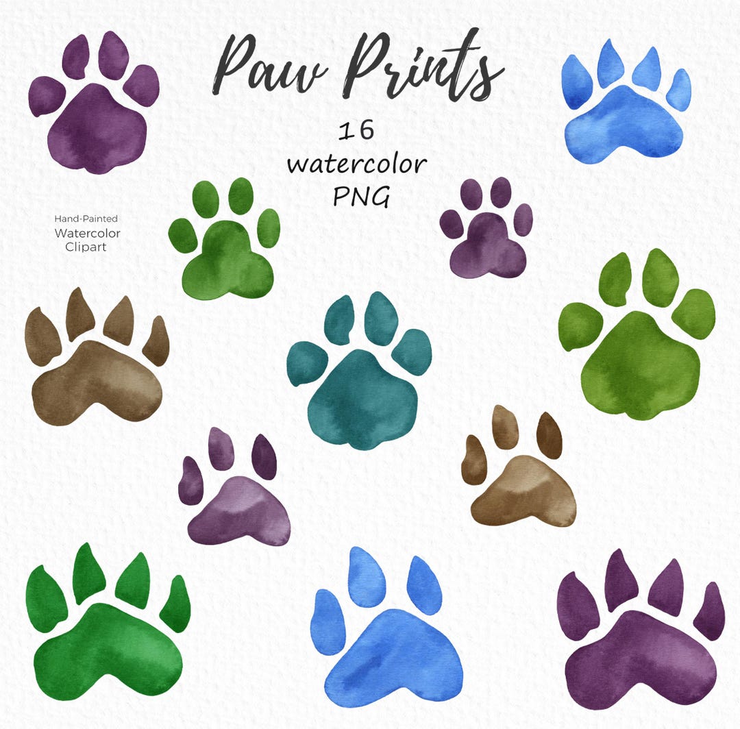 Watercolor Paw Prints Clipart, Dog Bear Paw Prints PNG - Etsy