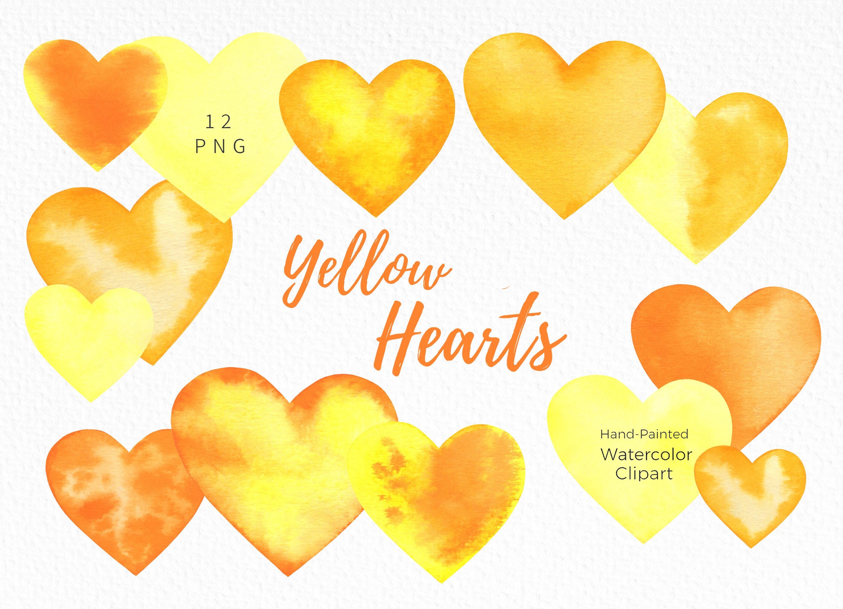 Watercolor Yellow Hearts Clipart for Love, Mother's Day, Valentine's ...