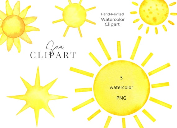 Watercolor Sun Clipart Hand Painted Watercolor Yellow Sun | Etsy