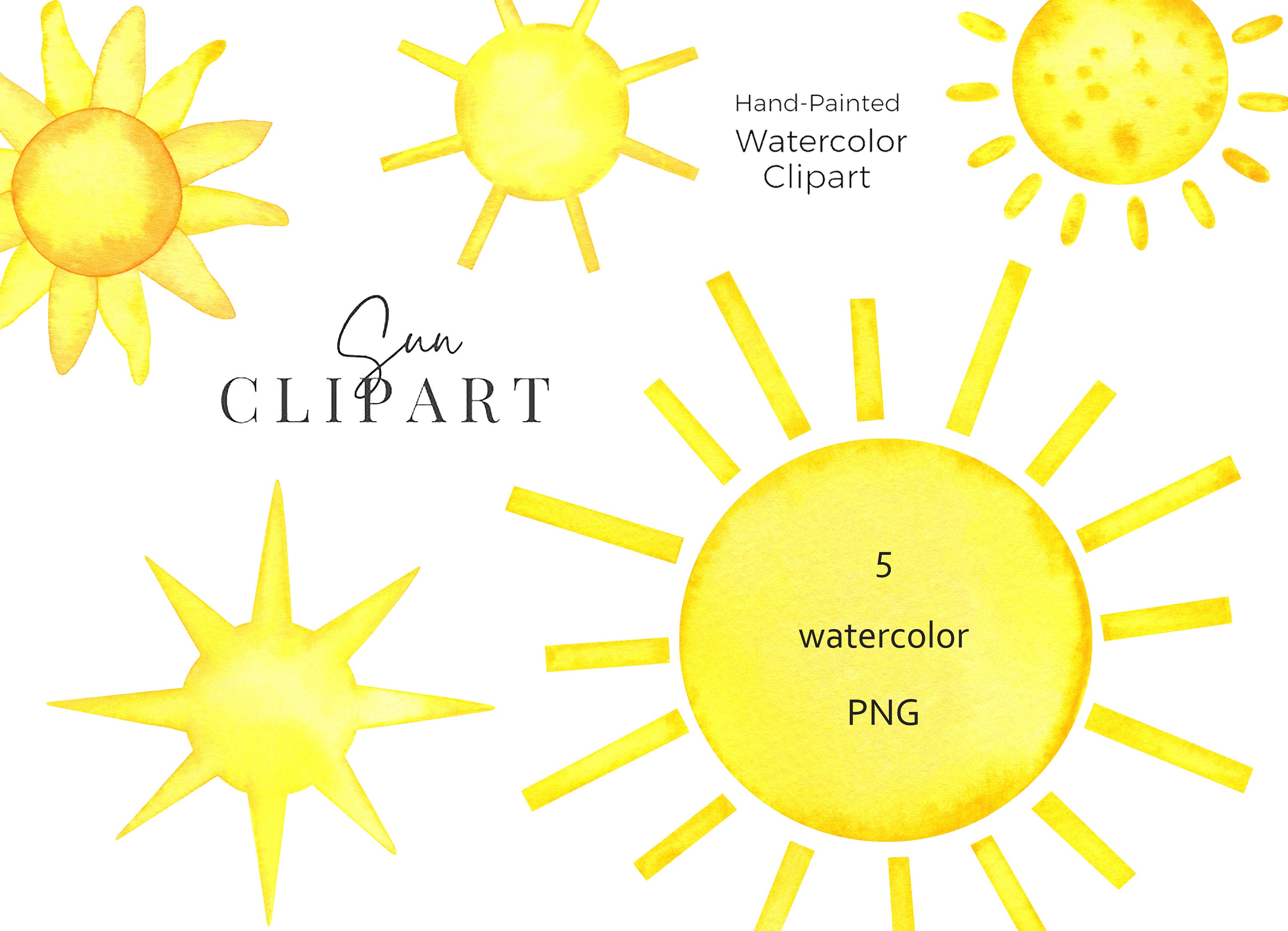 Watercolor Sun Clipart Hand Painted Watercolor Yellow Sun - Etsy