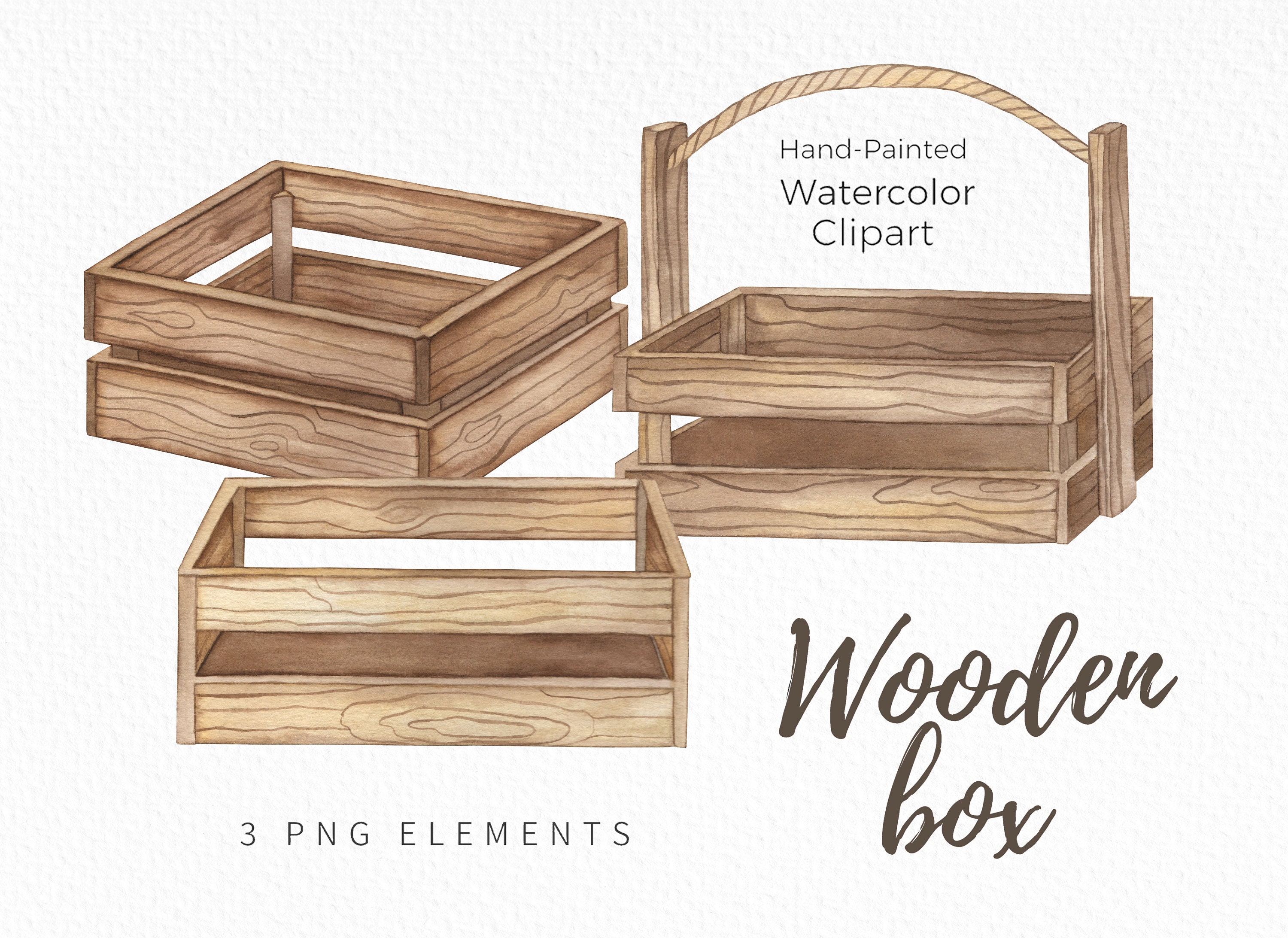Watercolor Wooden Box Clipart Farmhouse Garden (Instant Download) - Etsy
