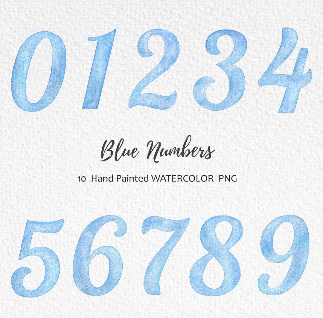Watercolor Blue Numbers Clipart, Hand Painted Individual PNG, Baby ...