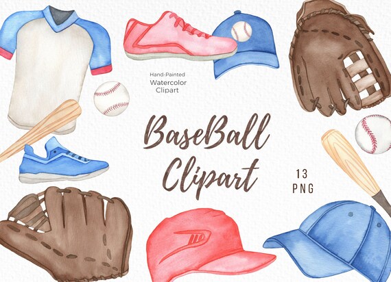 Watercolor Baseball Clipart Sport Sneackers Foot Gloves and - Etsy