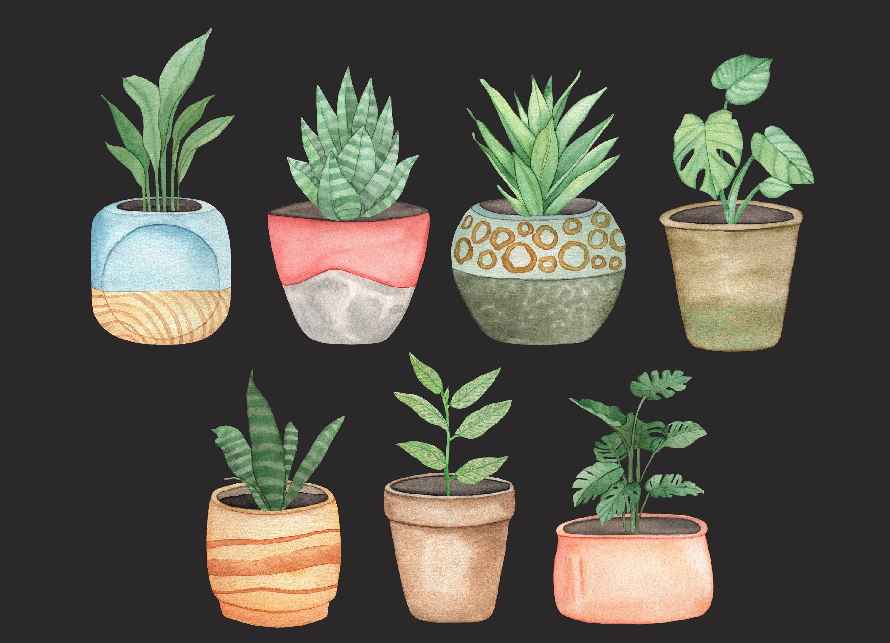 Boho House Plants Clipart, Watercolor Greenery, Indoor Potted Plants - Etsy