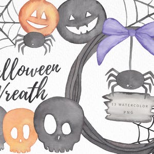 Watercolor Happy Halloween Clipart, Pumpkin Face Clipart, Spider Web ...