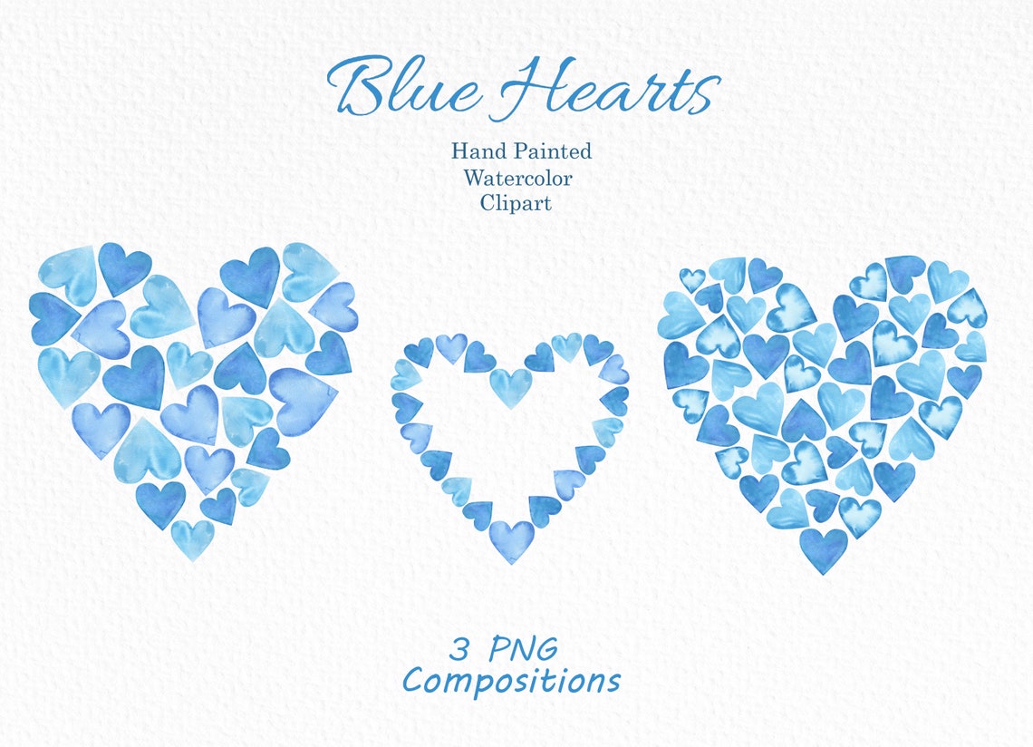 Watercolor Blue Hearts Clipart for Love, Mother's Day, Valentine's Day ...