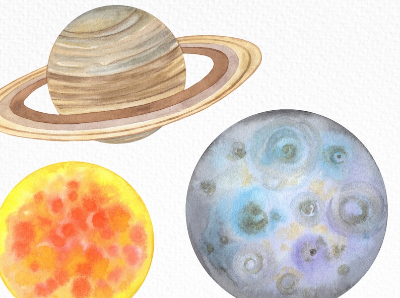 Watercolor Planets Clipart, Solar System Clipart, Earth, Moon, Mars ...