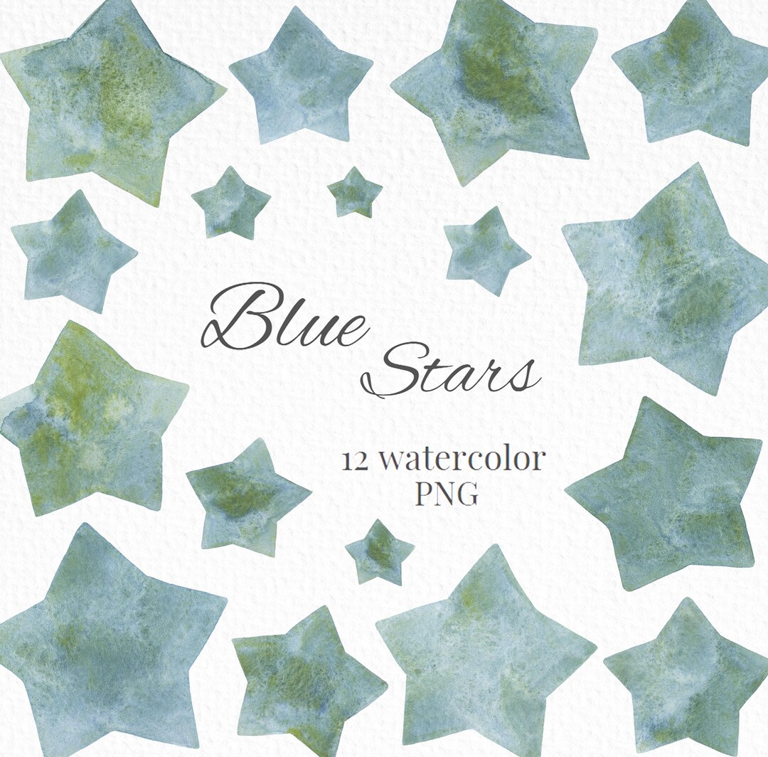 Watercolor Blue Stars Clipart, Hand Painted Stars, Cute Stars Clipart ...