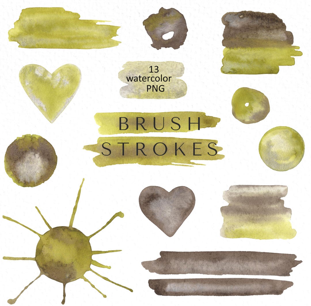 Watercolor Brush Strokes Clipart, Olive Brown Watercolor, Brush Strokes ...