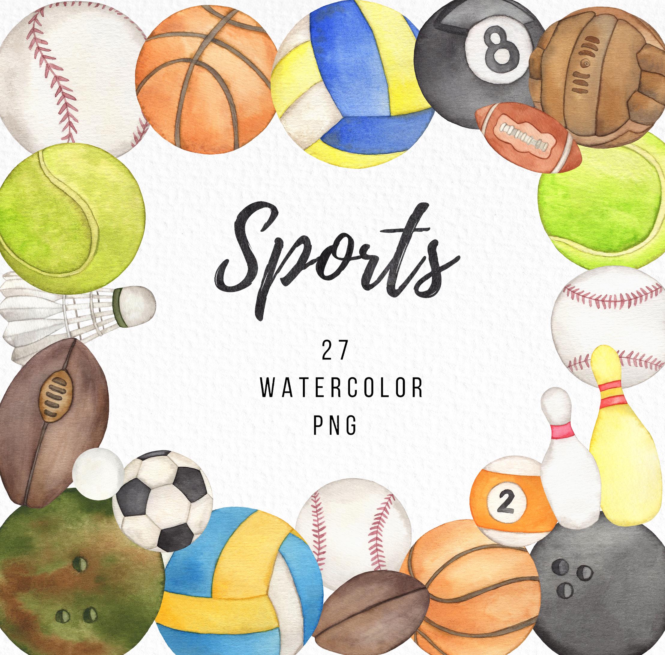 Watercolor Sports Balls Clipart, Sports Clipart, Bowling Football ...