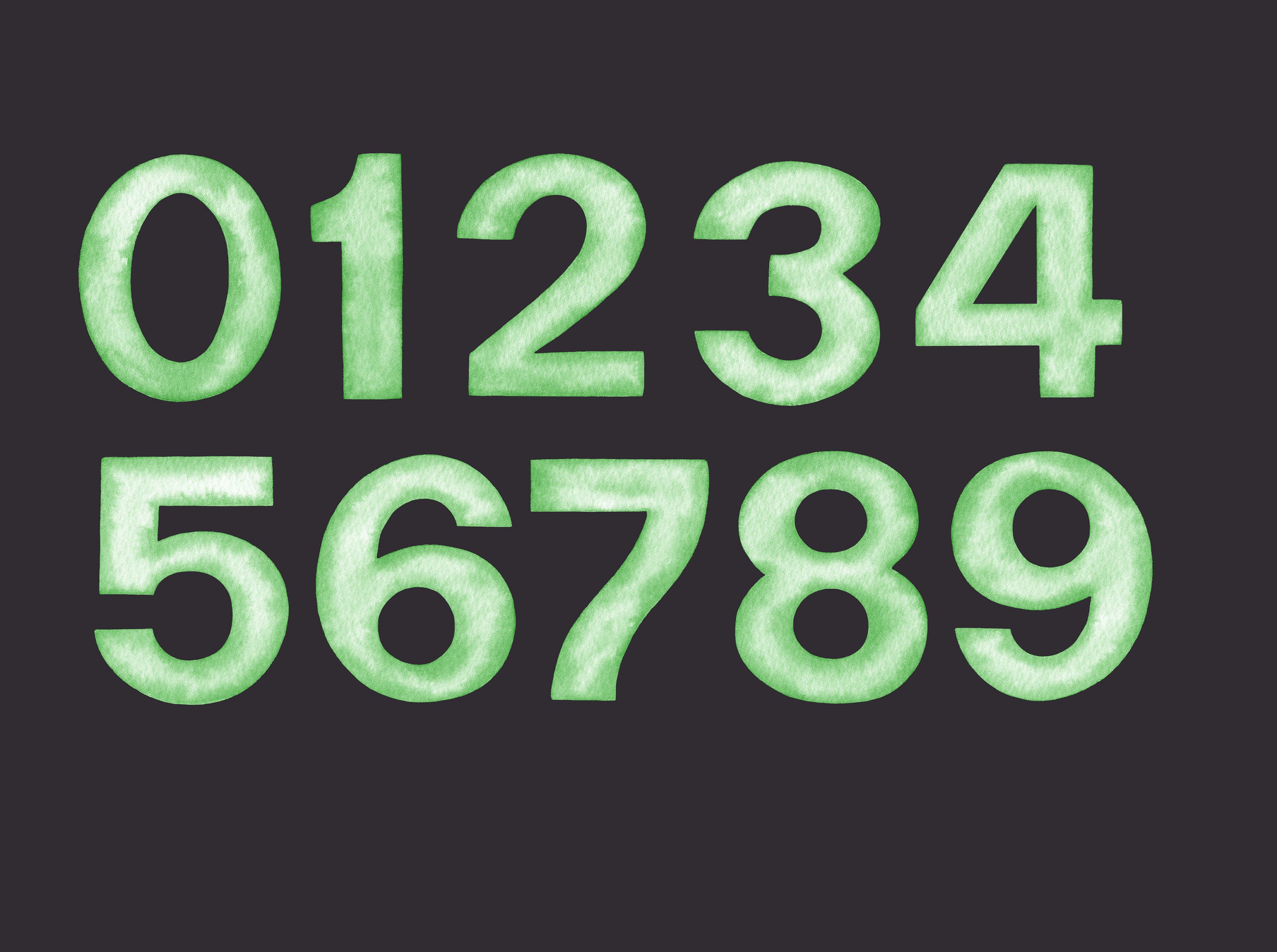 Watercolor Green Numbers Clipart, Hand Painted Individual PNG, Baby ...