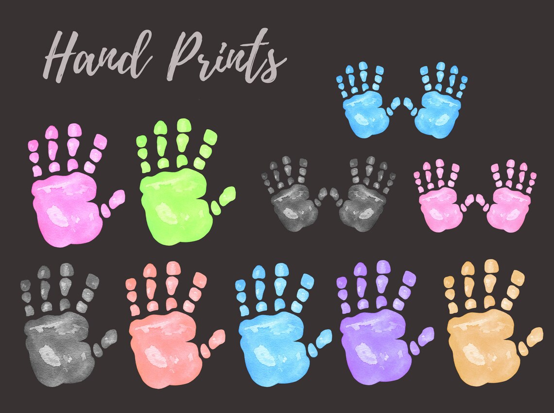 Watercolor Handprints Clipart, Colorful Hand Prints PNG, Baby Kids ...