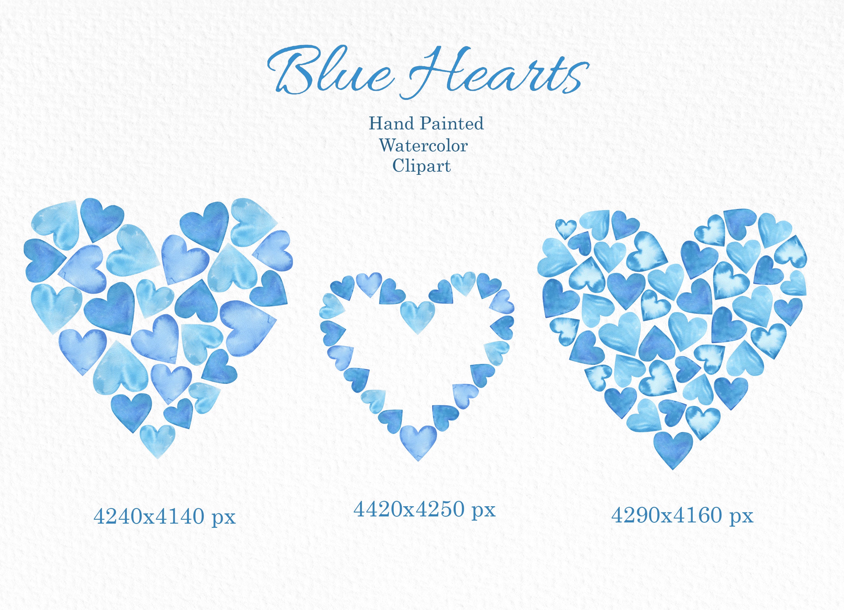 Watercolor Blue Hearts Clipart for Love, Mother's Day, Valentine's Day ...