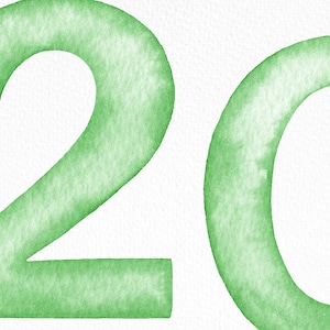 Watercolor Green Numbers Clipart, Hand Painted Individual PNG, Baby ...