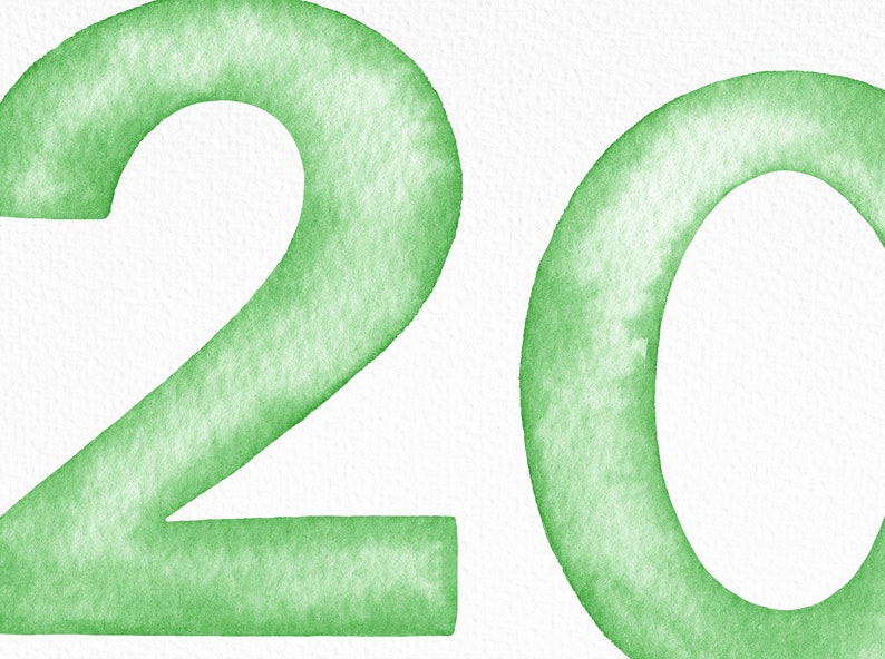 Watercolor Green Numbers Clipart, Hand Painted Individual PNG, Baby ...