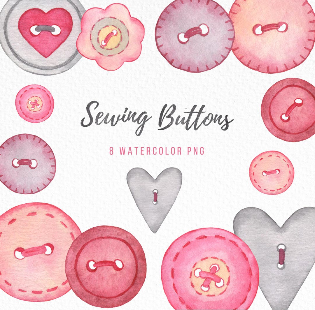 Watercolor Sewing Buttons Clipart, Needlework Pink Scrapbooking Buttons ...