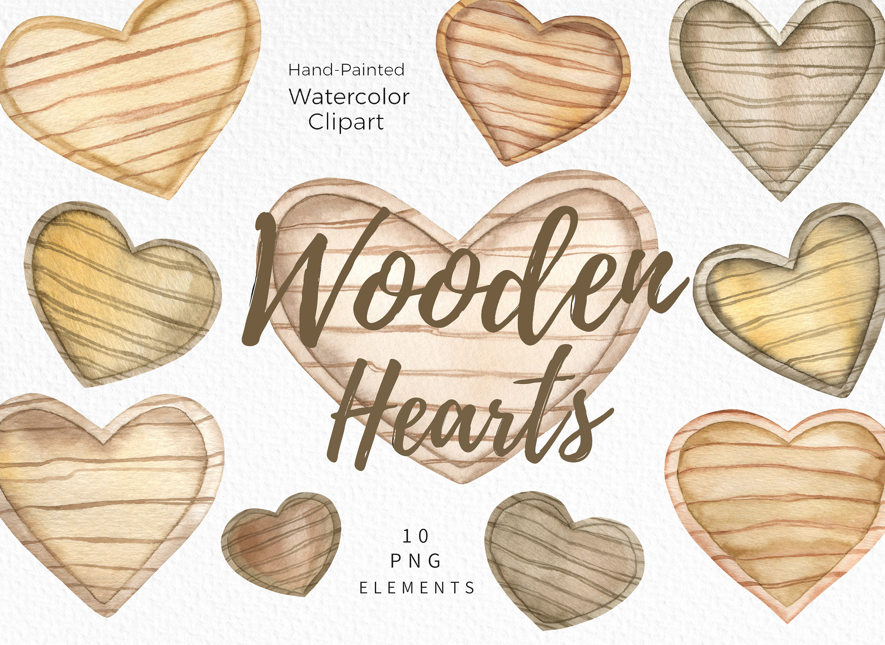 Watercolor Wooden Hearts Clipart, Farmhouse Rustic Decor - Etsy UK