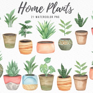 Boho House Plants Clipart, Watercolor Greenery, Indoor Potted Plants - Etsy