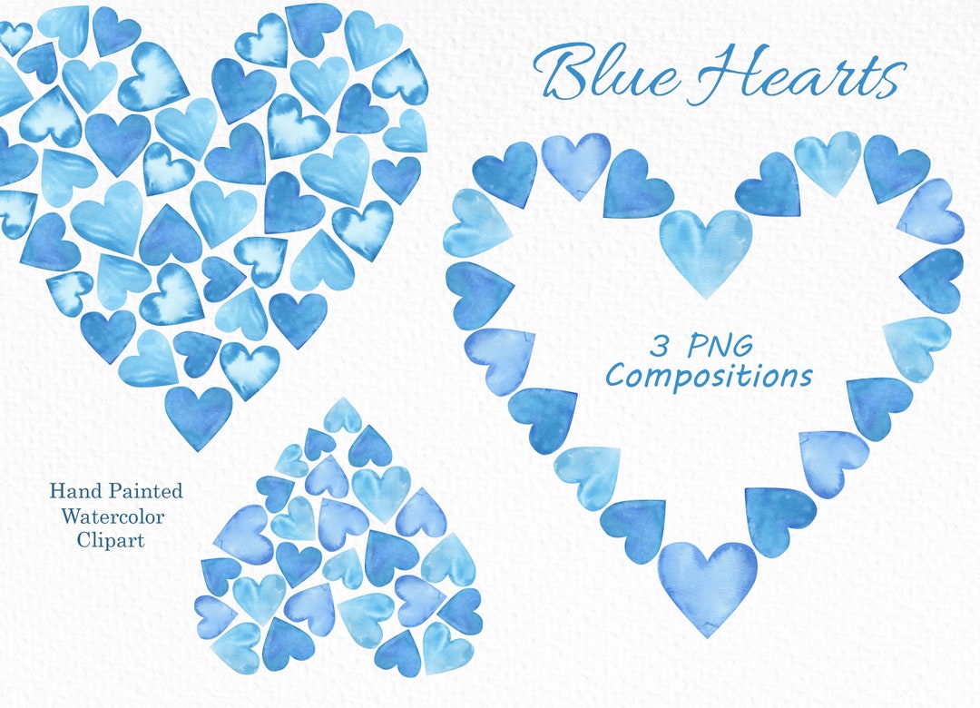 Watercolor Blue Hearts Clipart for Love, Mother's Day, Valentine's Day ...