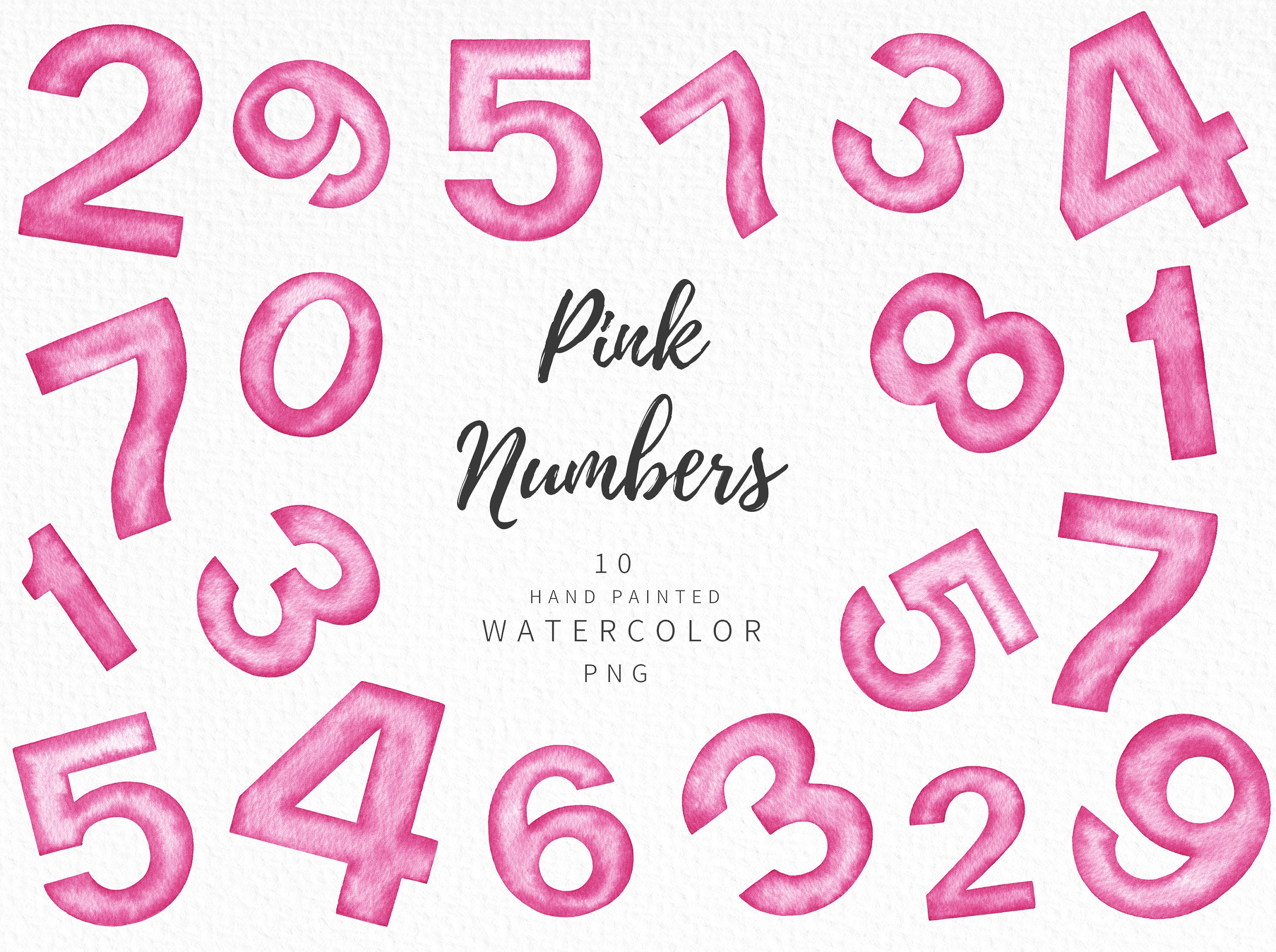 Watercolor Pink Numbers Clipart, Hand Painted Individual PNG, Baby ...