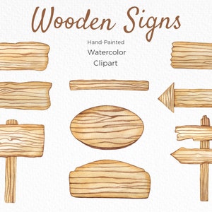 Watercolor Wooden Signs Clipart, Wooden Boards, Rustic Elements - Etsy