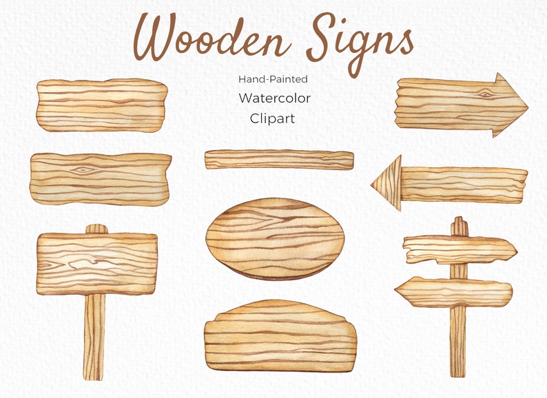 Watercolor Wooden Signs Clipart, Wooden Boards, Rustic Elements - Etsy