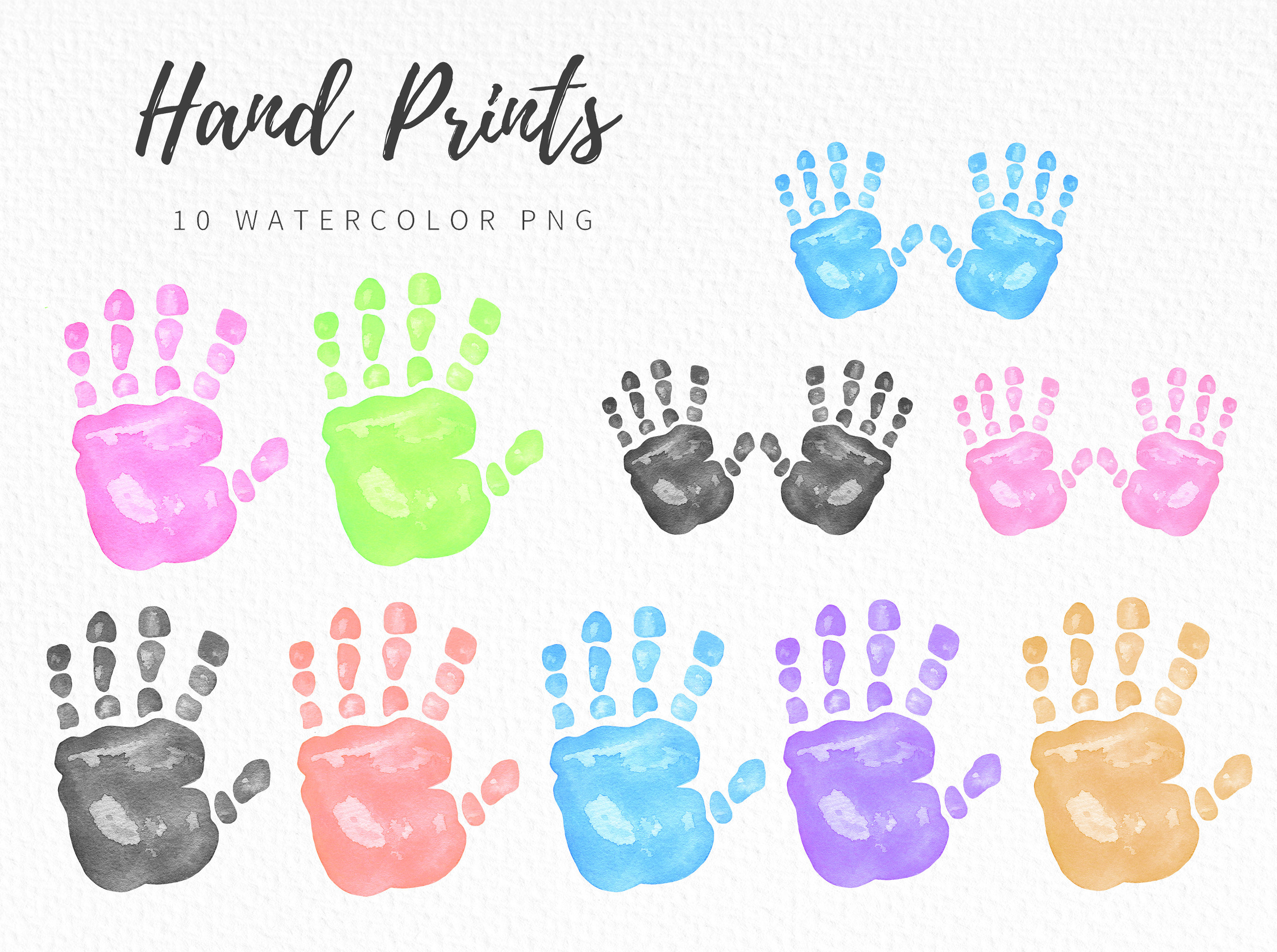 Watercolor Handprints Clipart, Colorful Hand Prints PNG, Baby Kids ...