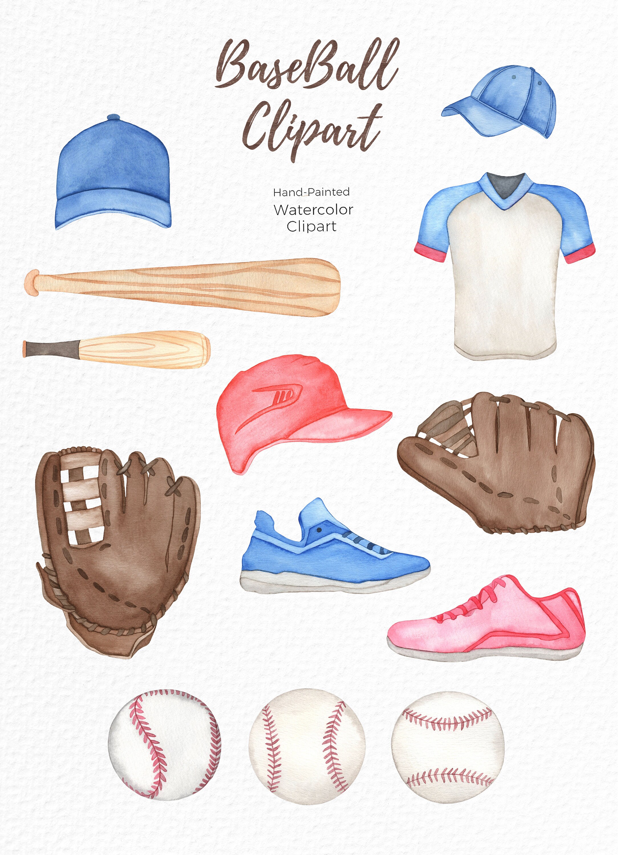 Watercolor Baseball Clipart, Sport Sneackers Foot, Gloves and Balls - Etsy