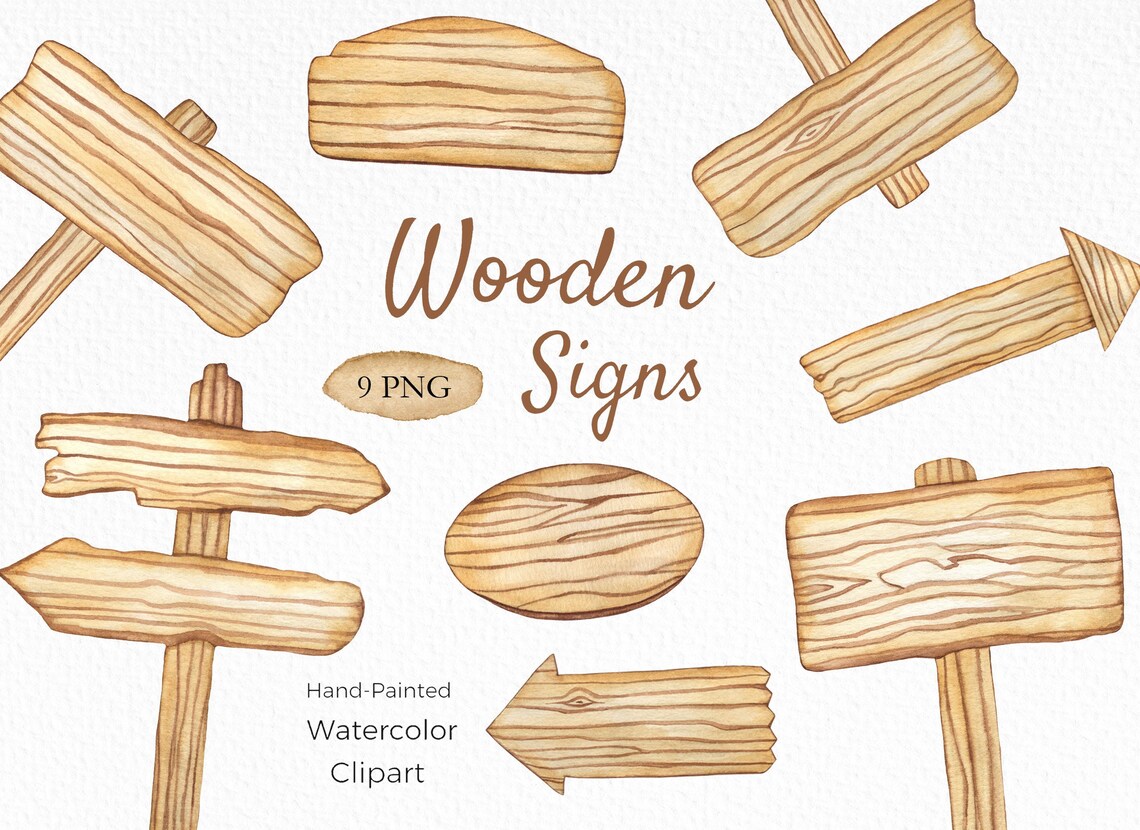 Watercolor Wooden Signs Clipart Wooden Boards Rustic - Etsy