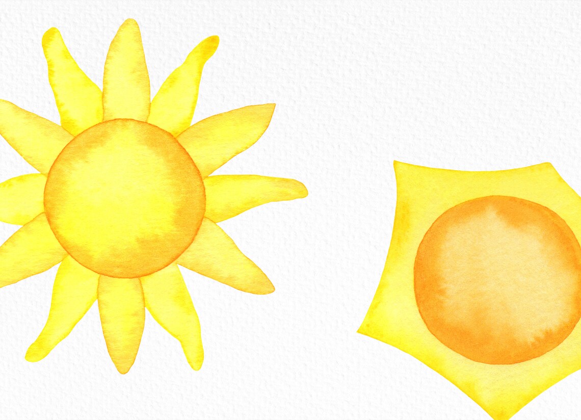 Watercolor Sun Clipart Hand Painted Watercolor Sun - Etsy