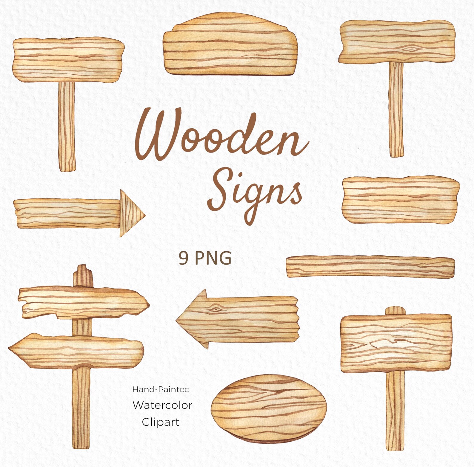 Watercolor Wooden Signs Clipart, Wooden Boards, Rustic Elements - Etsy