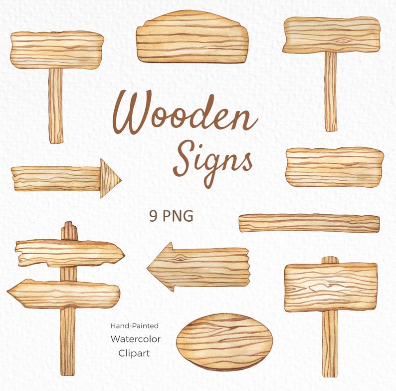 Watercolor Wooden Signs Clipart, Wooden Boards, Rustic Elements - Etsy