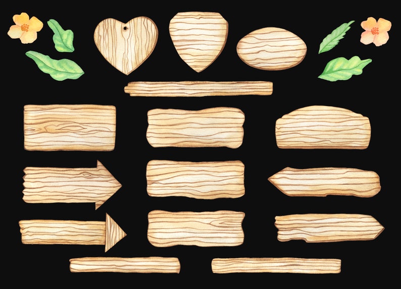 Watercolor Wooden Signs Clipart, Wooden Boards and Arrow, Rustic ...