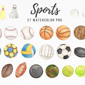 Watercolor Sports Balls Clipart, Sports Clipart, Bowling Football ...
