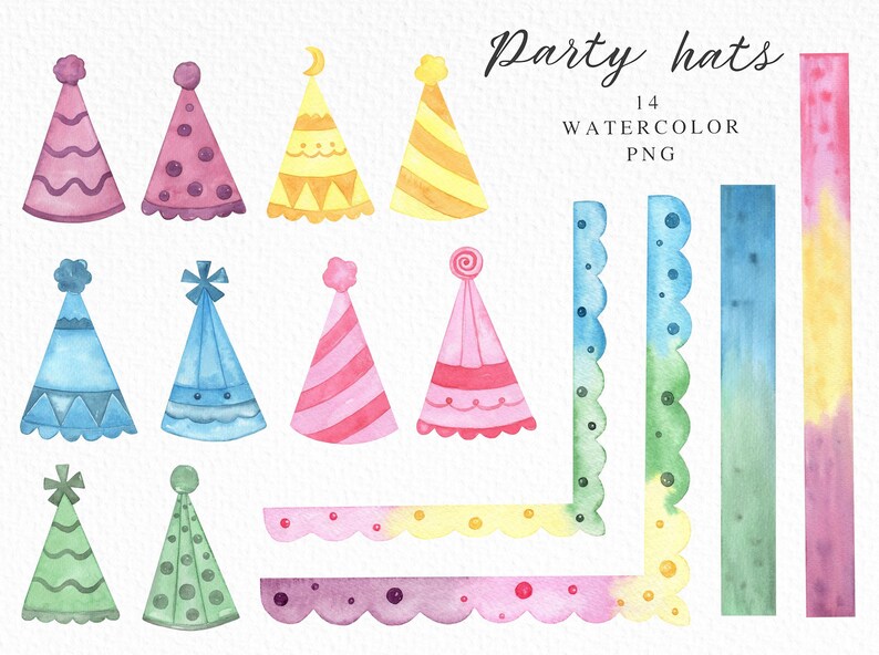 Watercolor Party Hats Clipart, Birthday Party, Party Hats Clipart ...