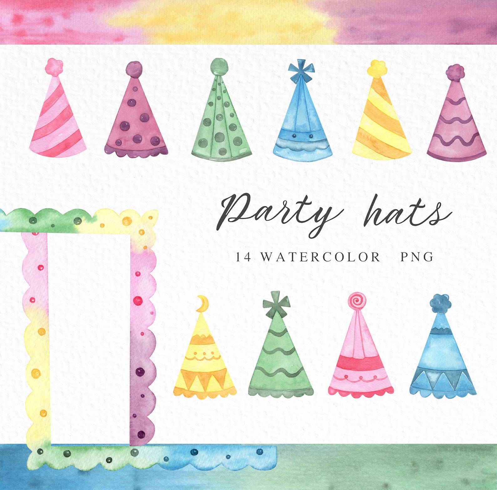 Watercolor Party Hats Clipart, Birthday Party, Party Hats Clipart ...