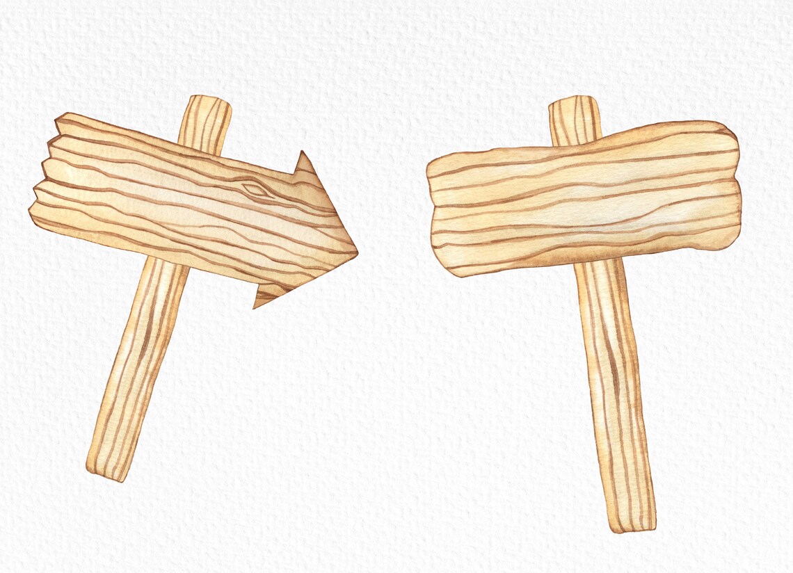 Watercolor Wooden Signs Clipart Wooden Boards and Arrow - Etsy