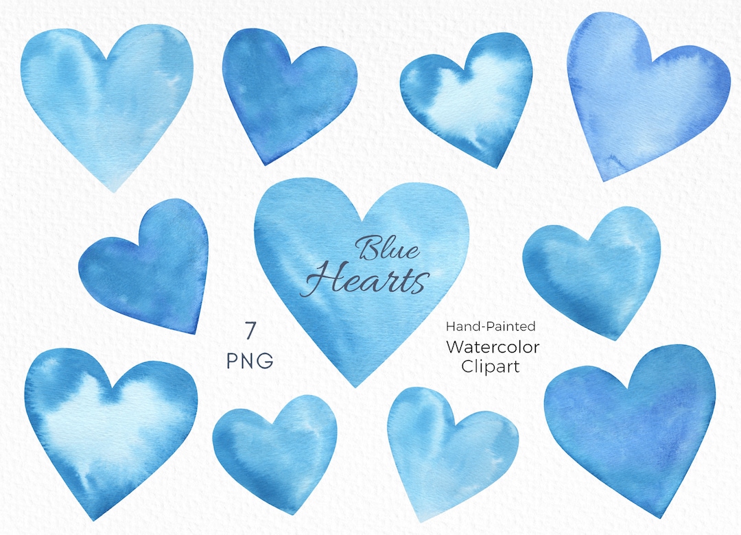 Watercolor Blue Hearts Clipart for Love, Mother's Day, Valentine's Day ...