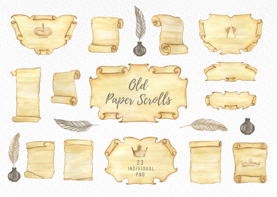 Watercolor Paper Scrolls Clipart Inkwell Clipart Royal - Etsy
