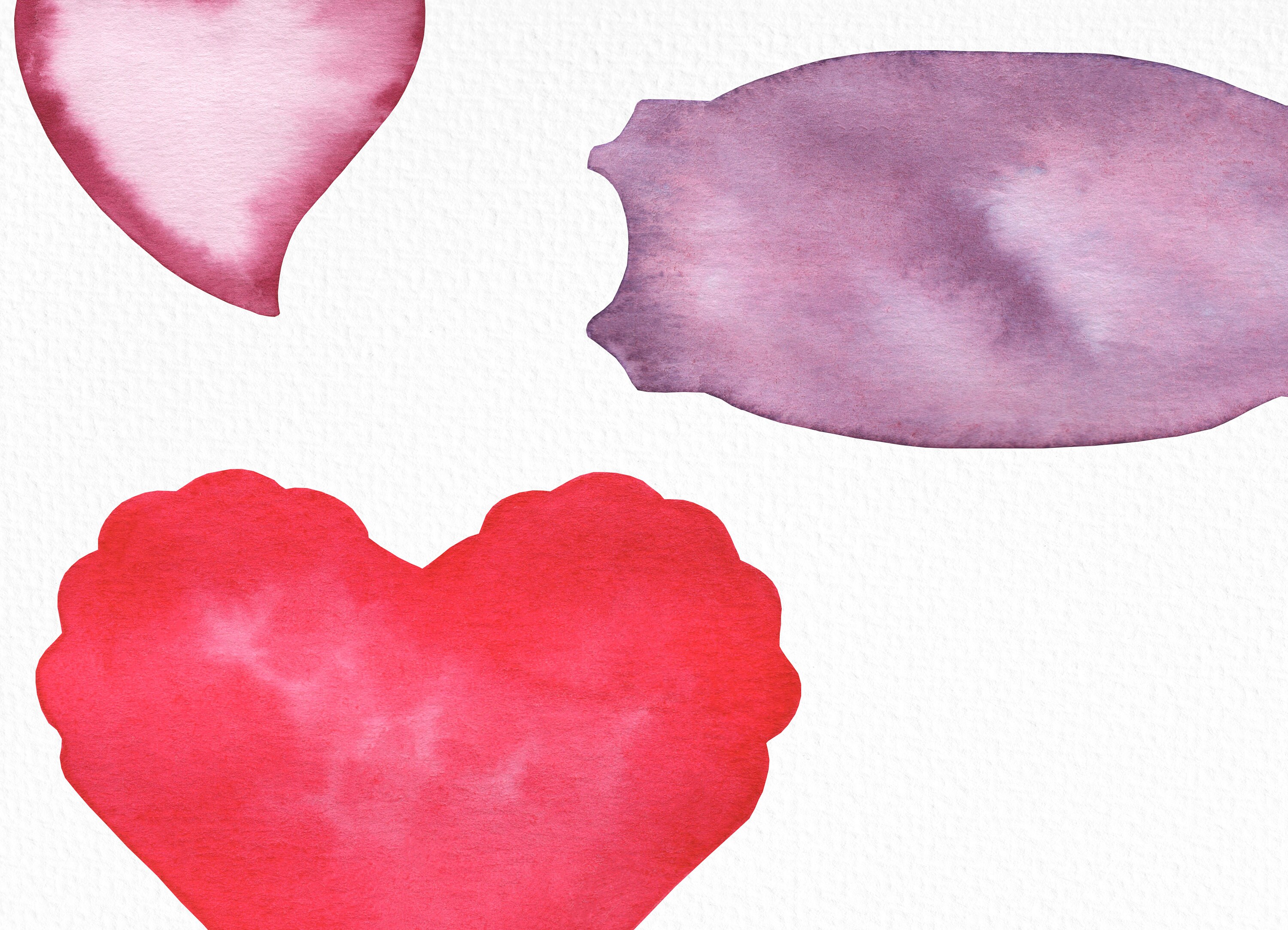 Watercolor Hearts Clipart, Hand Painted Red, Pink and Violet Love ...