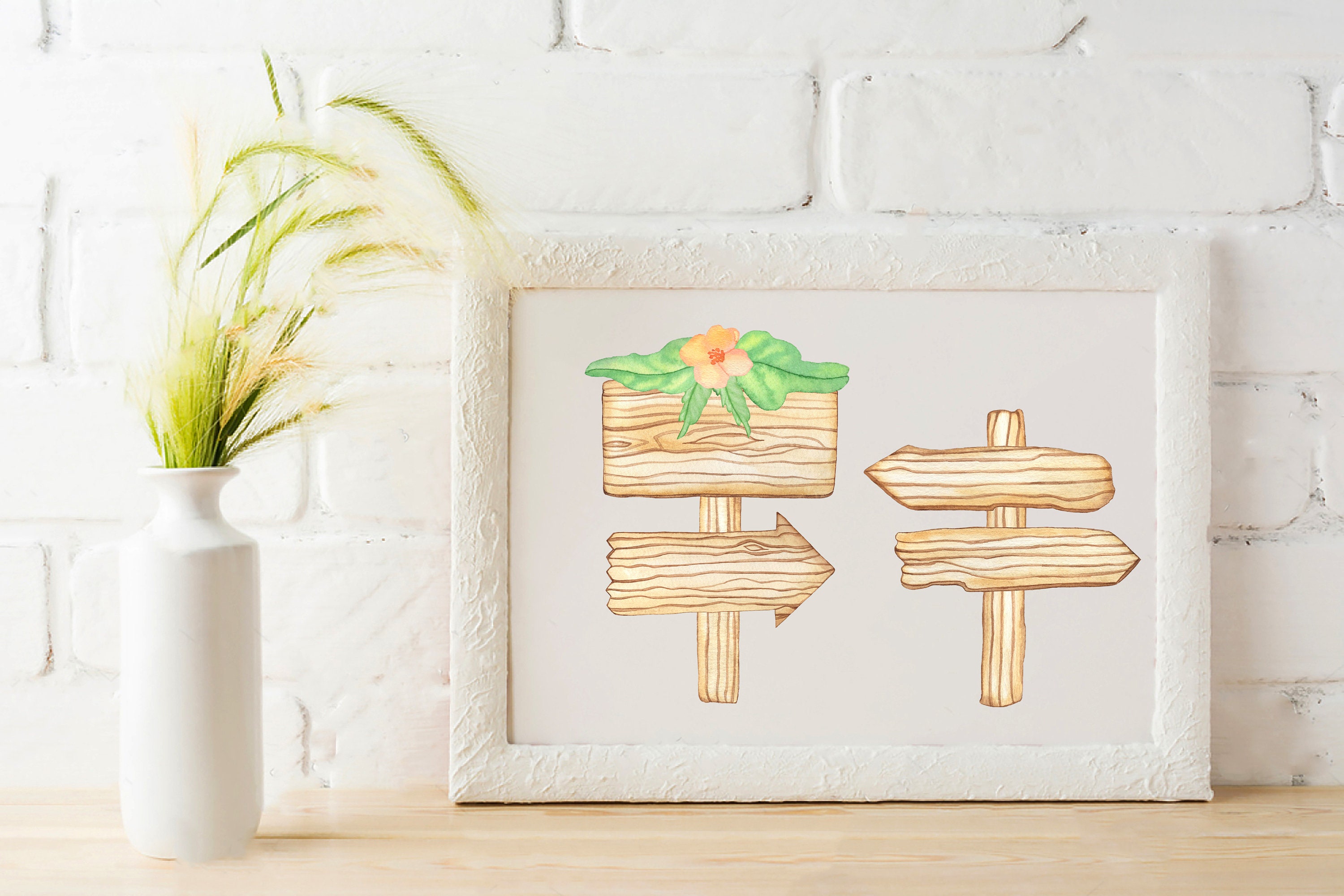 Watercolor Wooden Signs Clipart, Wooden Boards and Arrow, Rustic ...