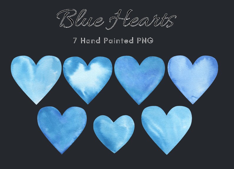 Watercolor Blue Hearts Clipart for Love, Mother's Day, Valentine's Day ...